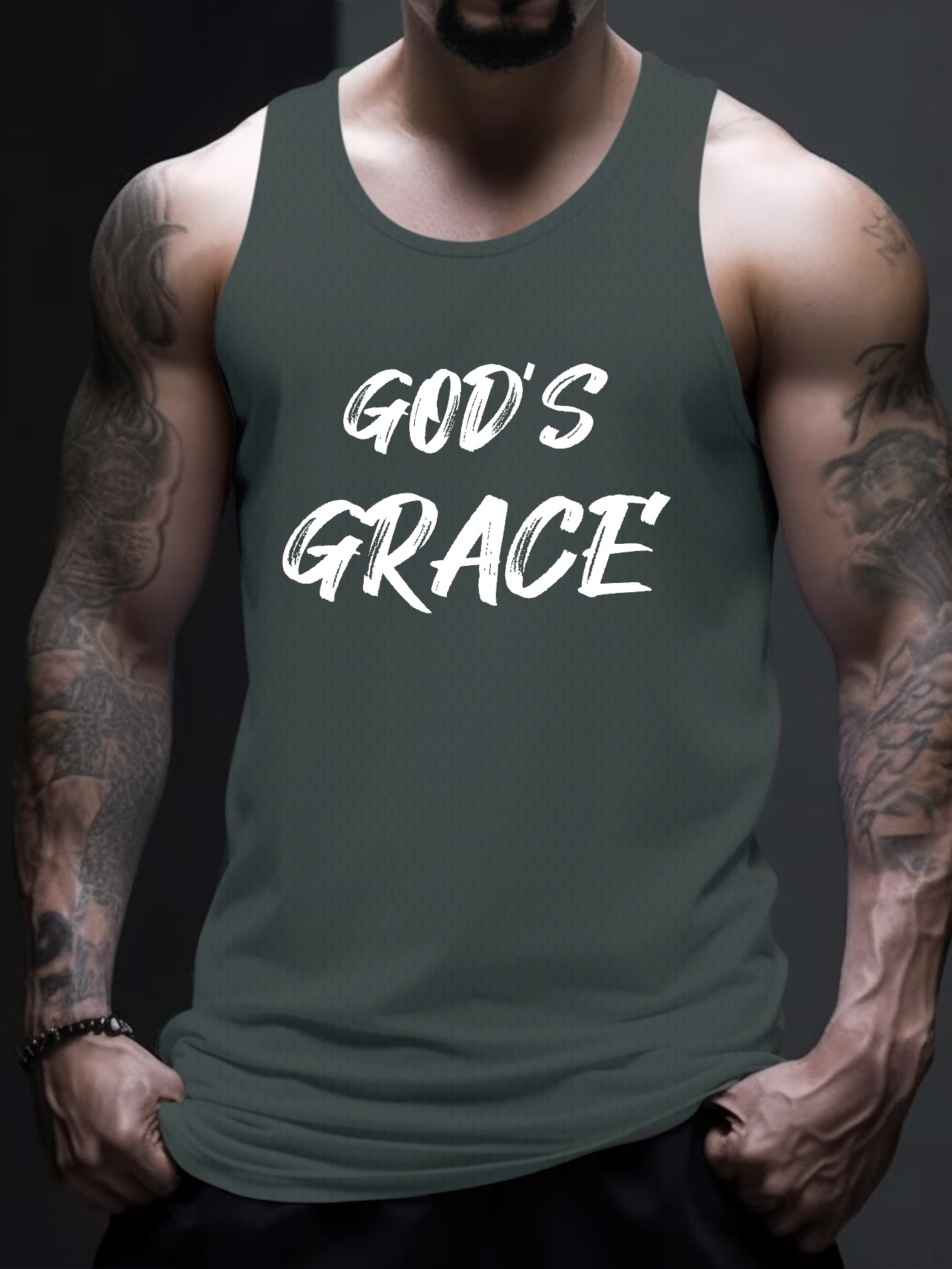 Plus Size Men's "god's Grace" Graphic Print Tank Top - Temu Canada