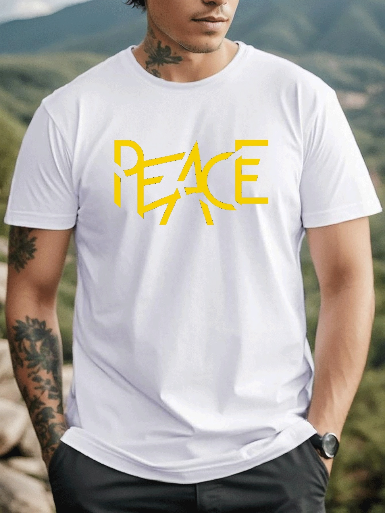 Plus Size Men's T shirt "peace" Graphic Print Tees Summer - Temu New ...