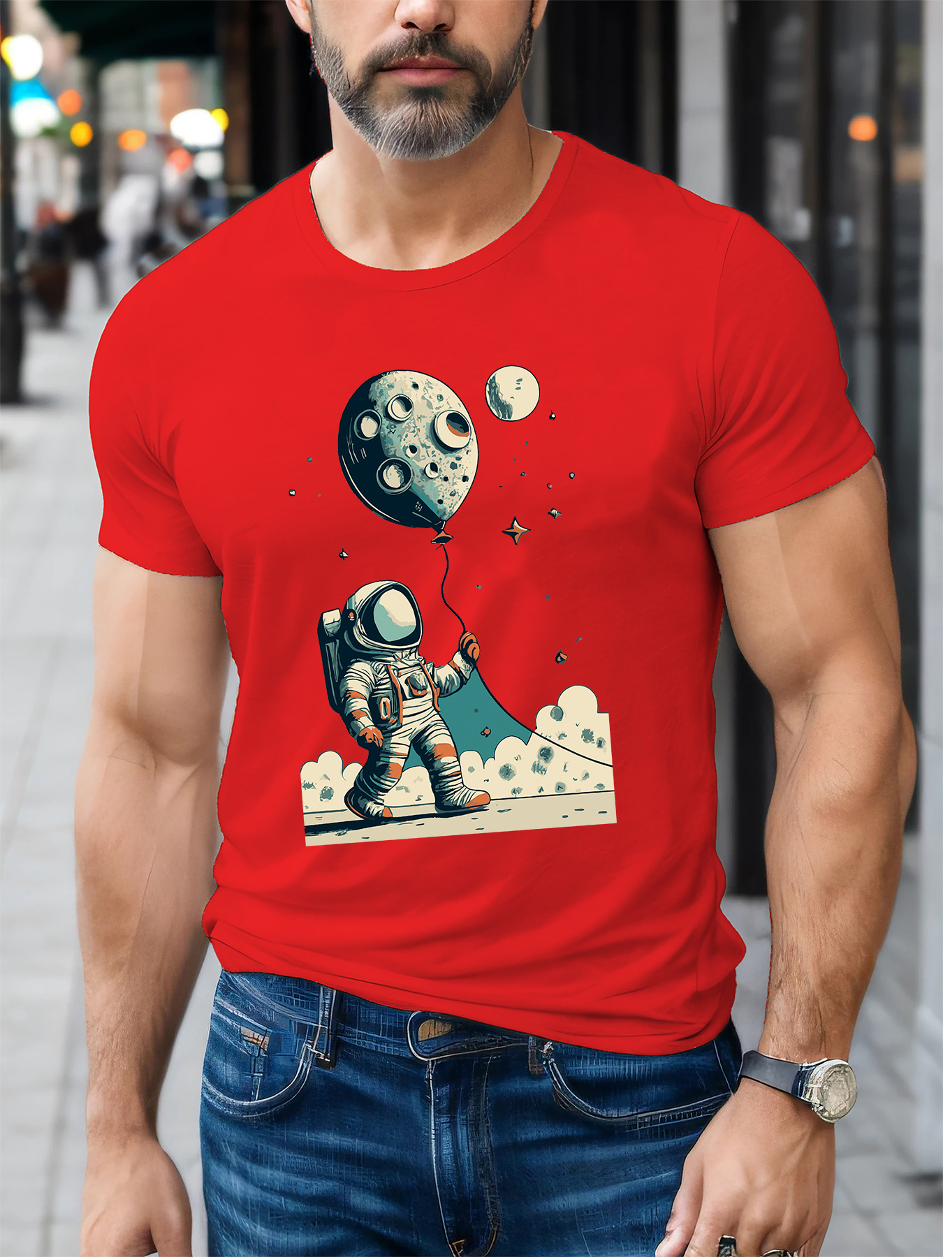 Men's Astronaut Print T shirt Casual Short Sleeve Crew Neck - Temu Ireland