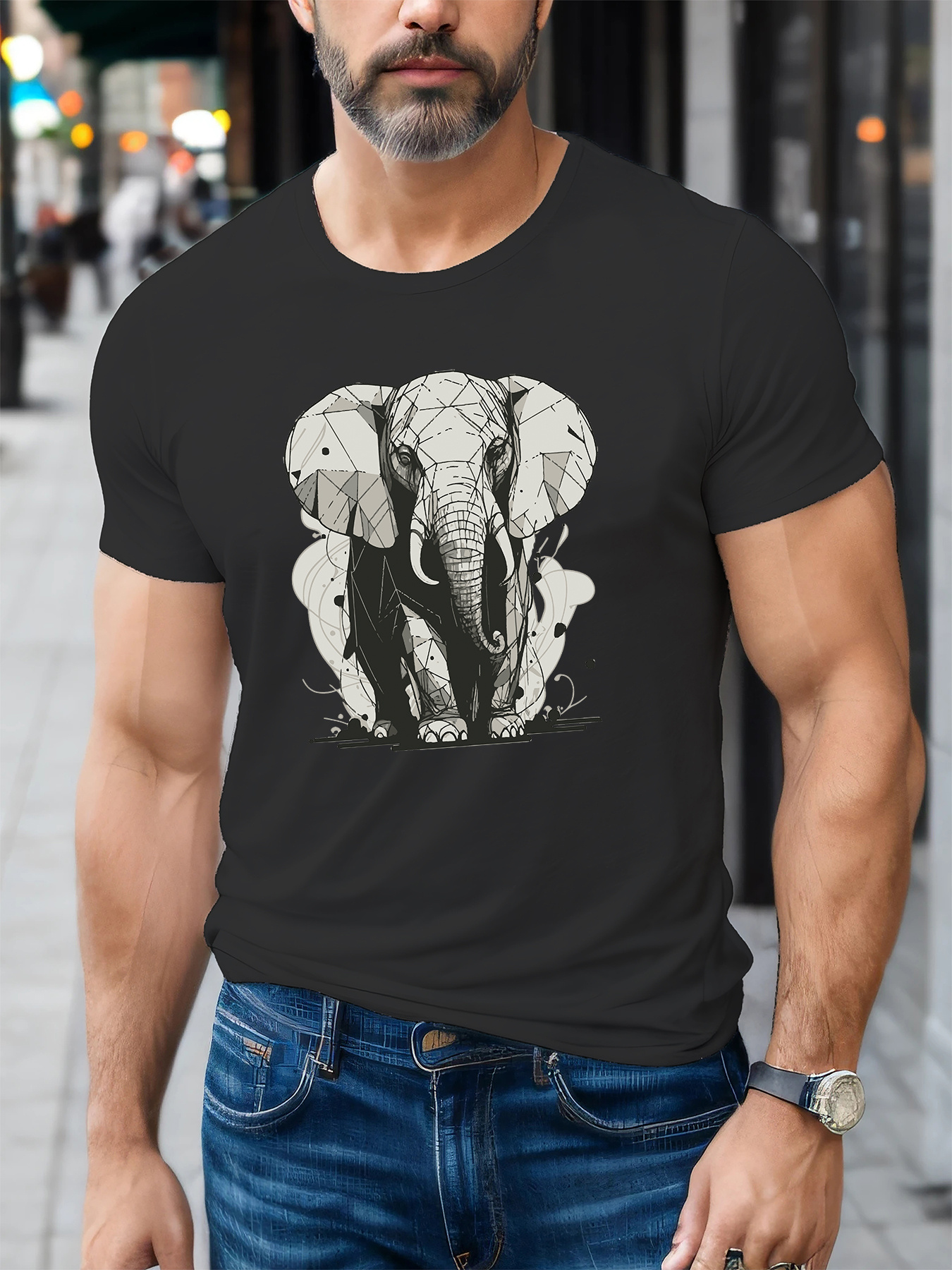 Men's Elephant Print T shirt Casual Short Sleeve Crew Neck - Temu Portugal