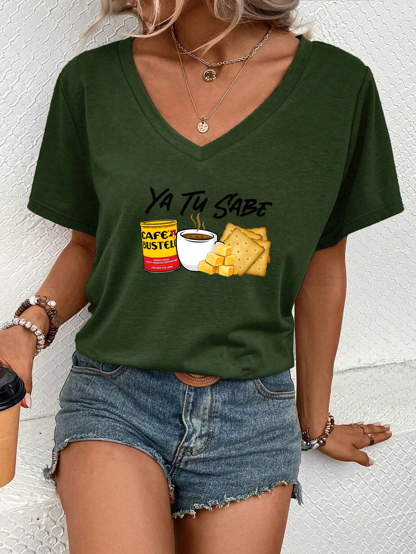 women's casual v neck t shirt coffee cheese cookie - Temu New Zealand