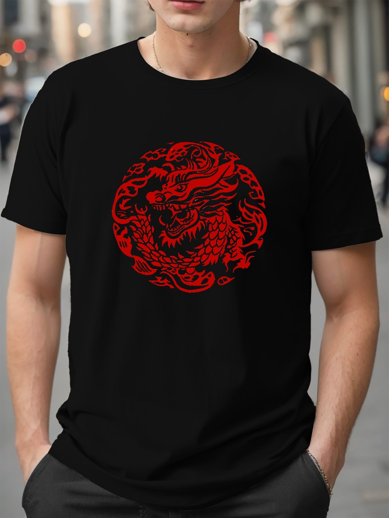 plus size chinese dragon print men's trendy comfy t shirt - Temu Canada