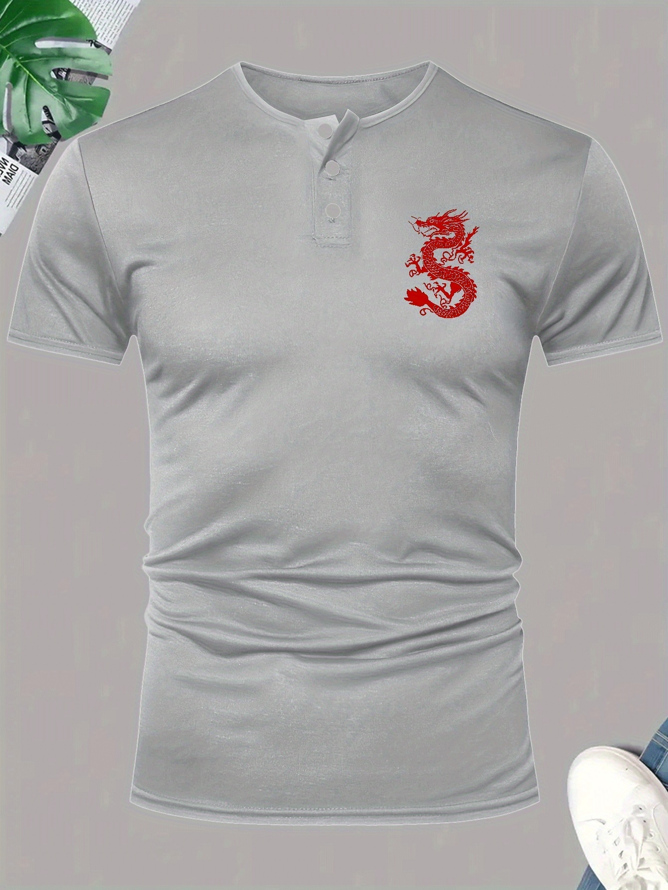 Plus Size Men's Dragon Graphic Print Henley Shirt Casual - Temu Canada