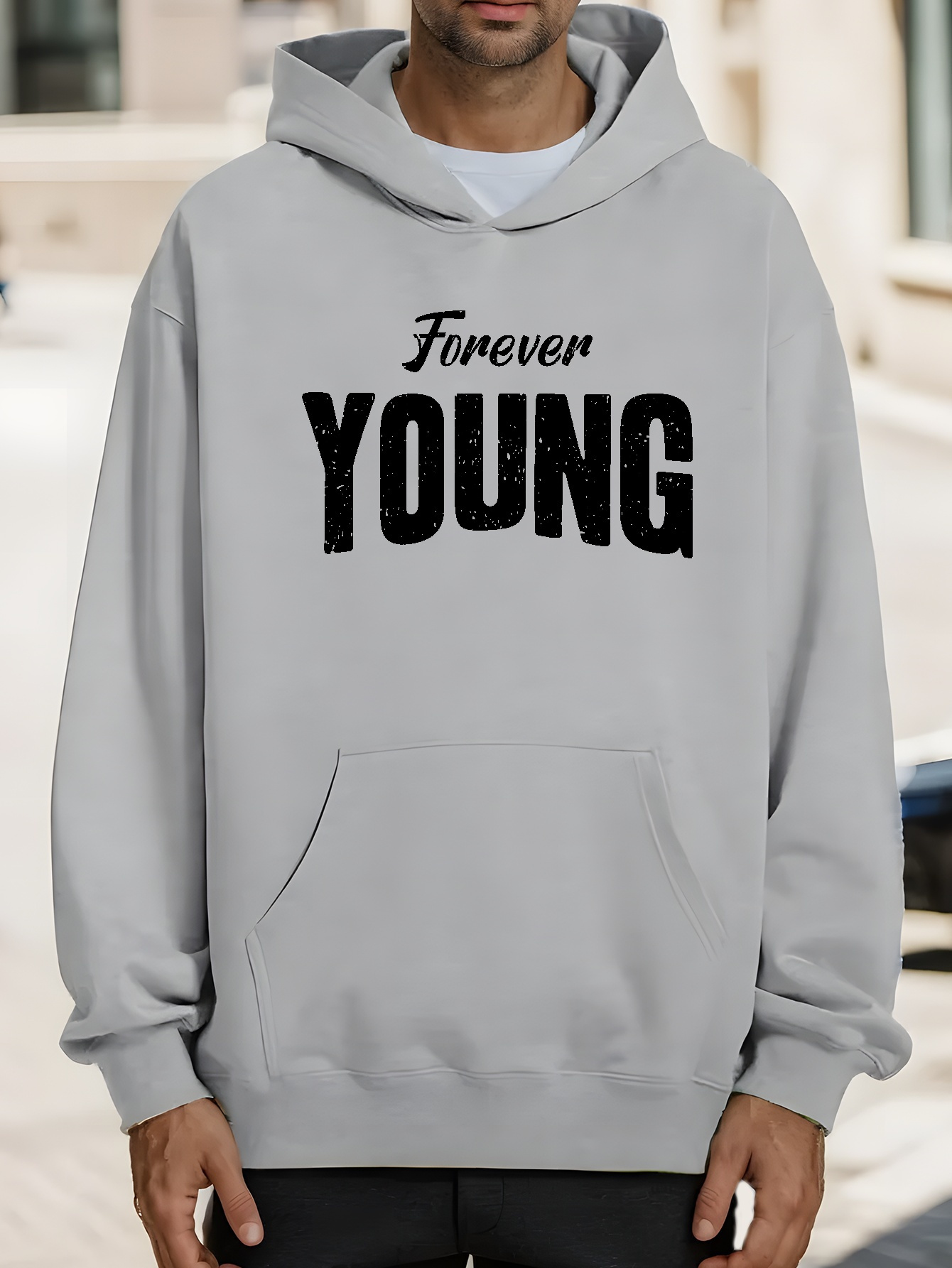 Men's Forever Young Print Hoodie Kangaroo Pocket Casual - Temu New Zealand