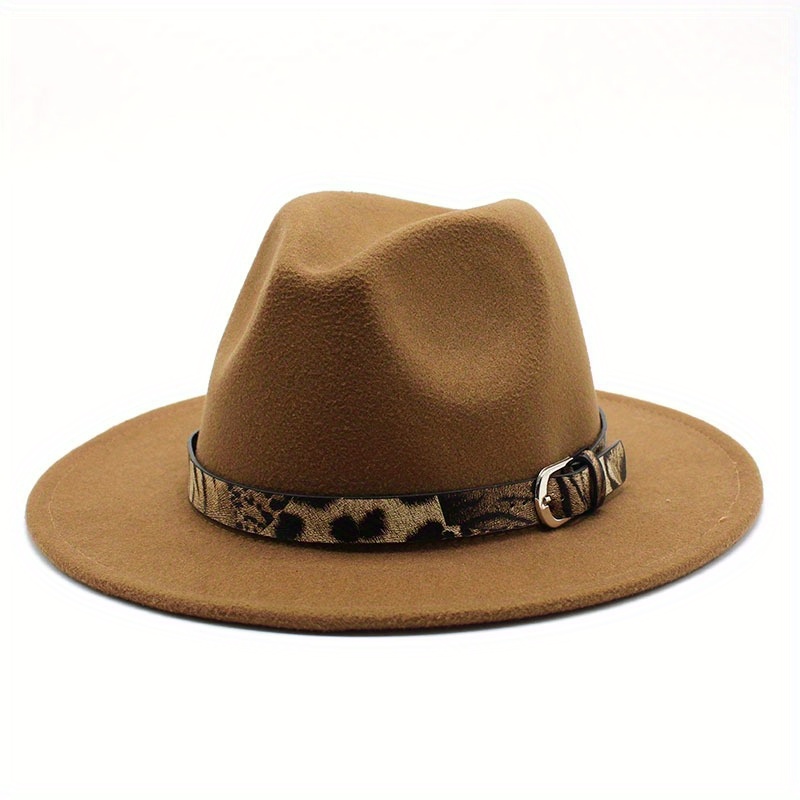 Leopard Belt Decorative Jazz Hat Stylish Flat Brim Panama - Temu New ...