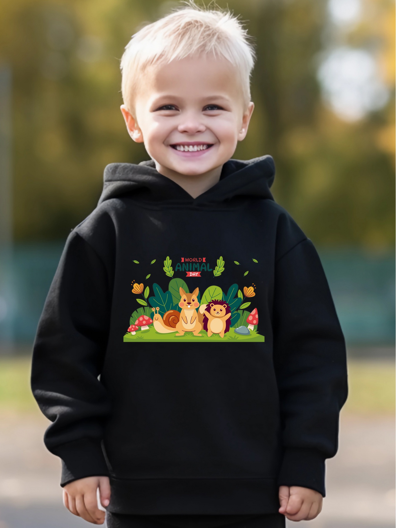 Boy's Cartoon World Animal Day Theme Print Breathable Hooded - Temu New ...