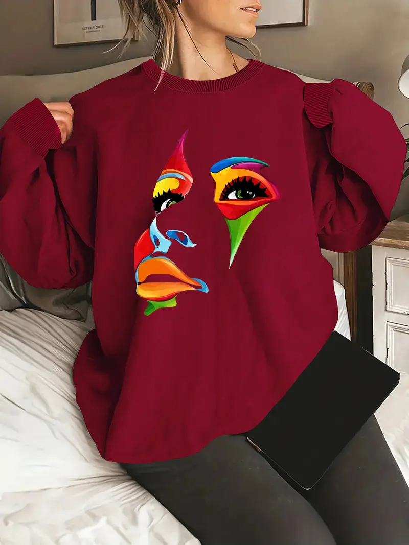 Plus Size Graphic Print Sweatshirt Crew Neck Casual Temu Ireland