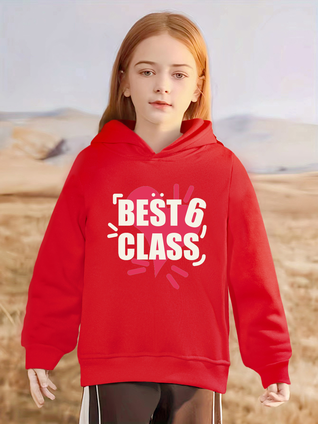Girls' Warm Hoodie Best Class 6 Heart Graphic Print Casual - Temu New ...