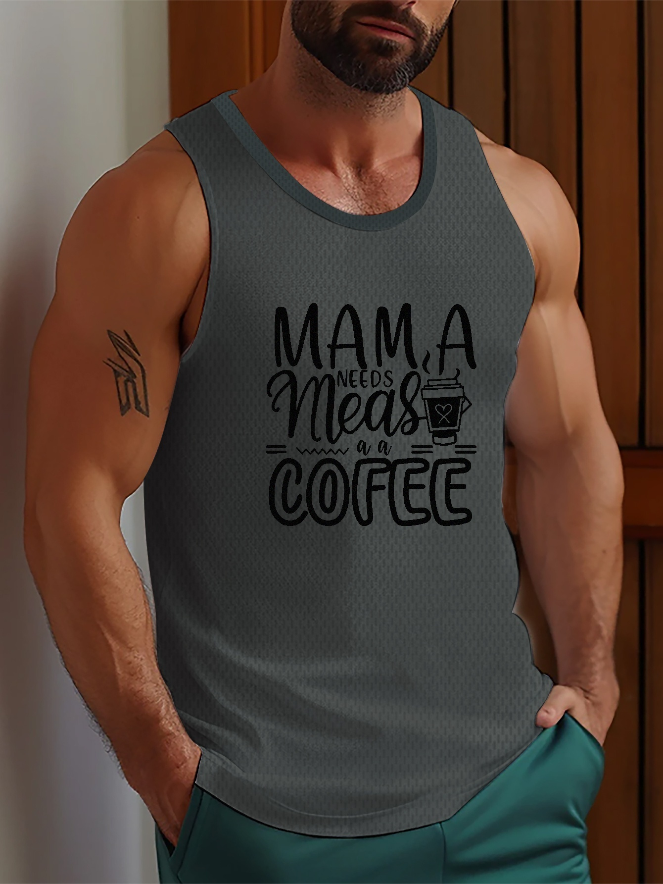 Mama Needs Coffee Print Men's Trendy Tank Top Active - Temu New Zealand