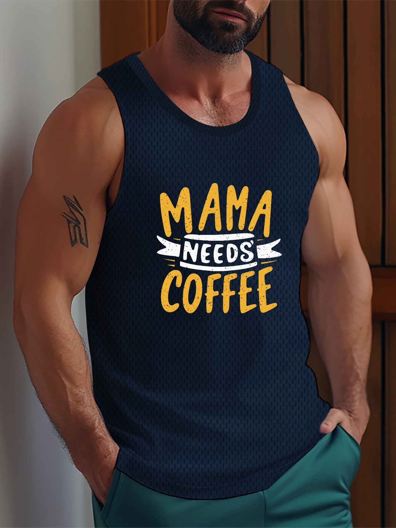 Mama Coffee Print Men's Sports Sleeveless Tank Top Mesh - Temu Denmark