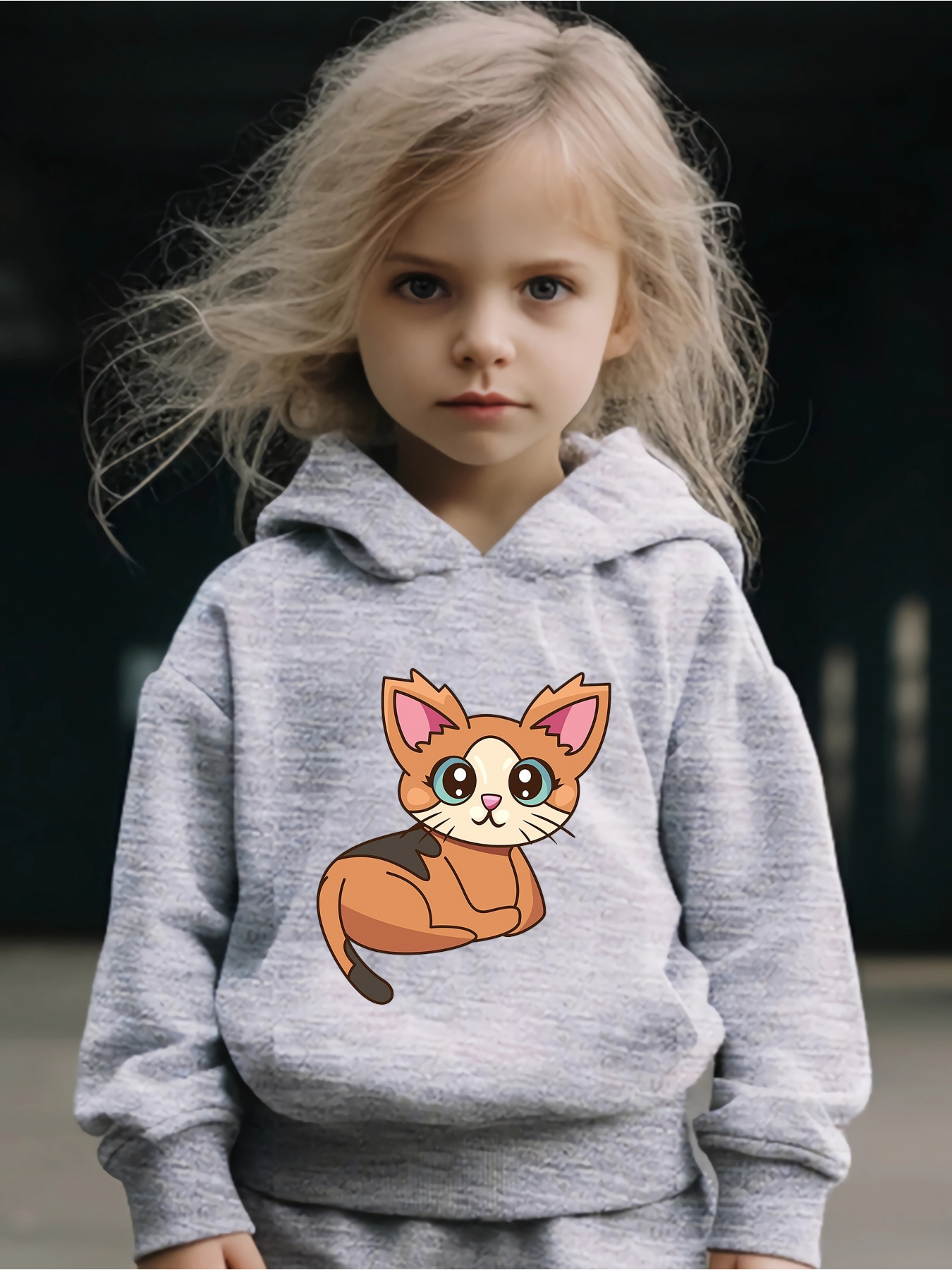 Cartoon Cat Graphic Print Girls' Outfit Casual Crew Neck - Temu Australia