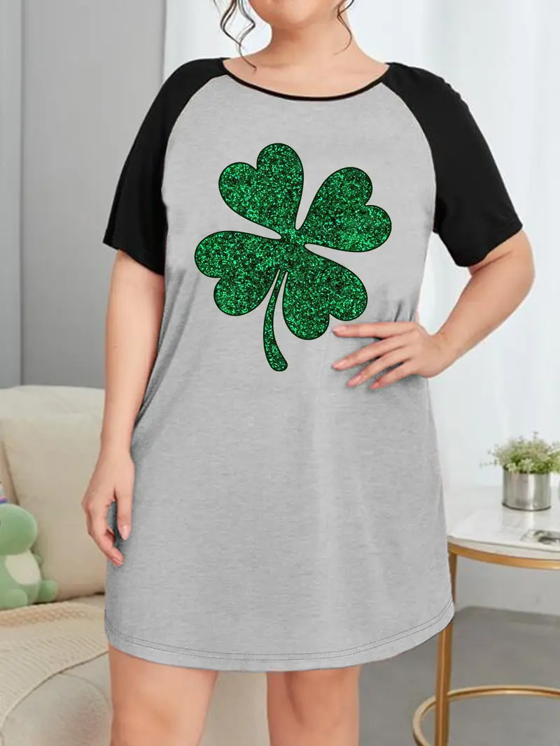 St Patrick S Day Casual Nightdress Women S Plus Size Clover Temu