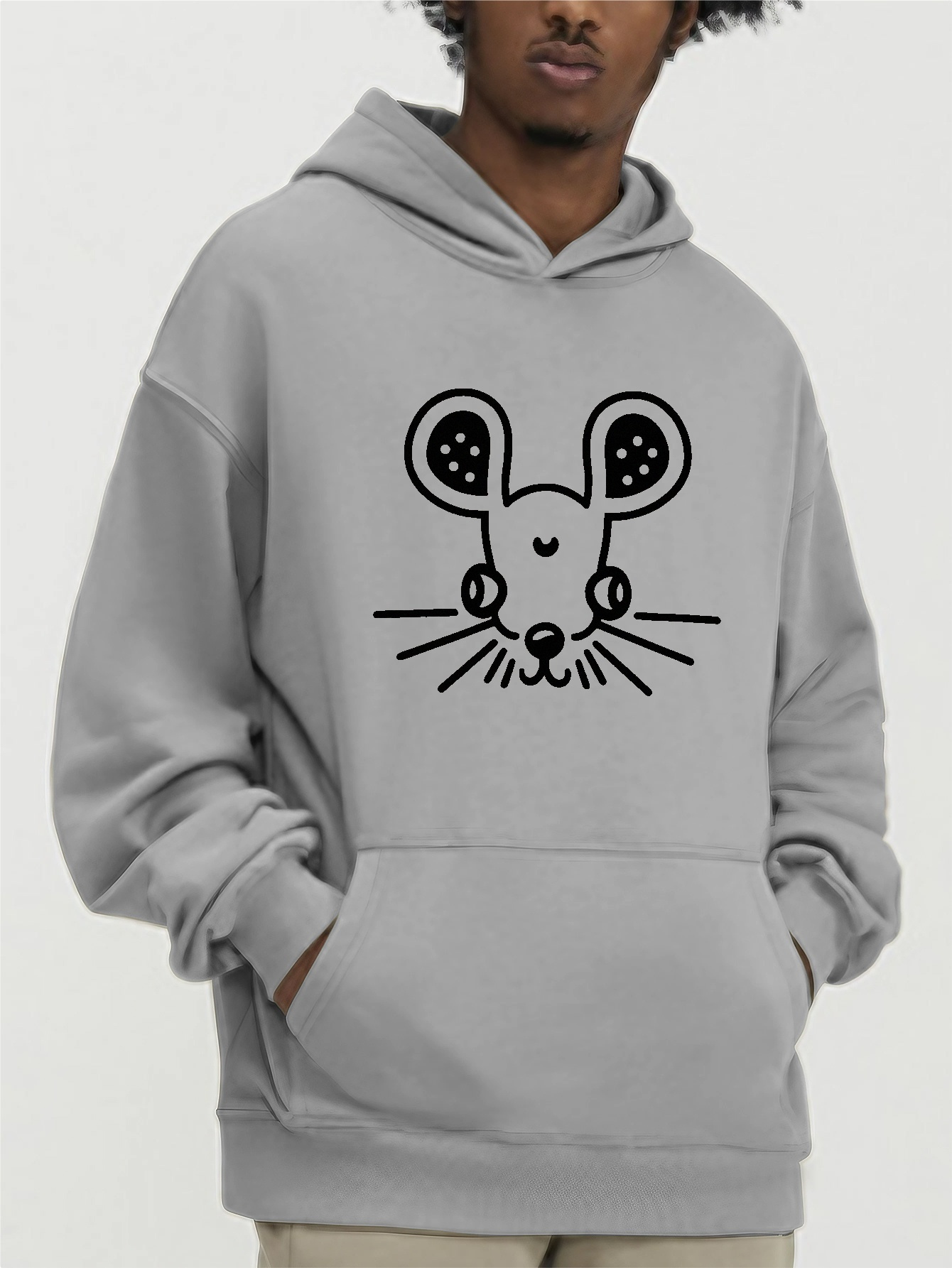 Mouse Print Kangaroo Pocket Hoodie Casual Long Sleeve - Temu New Zealand