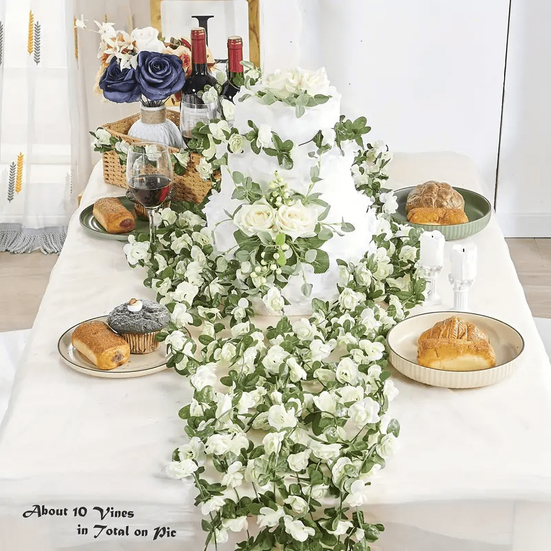 5 Шт Гірлянда Із Штучних Квітів Штучна Розова Лоза З Зеленими Листям