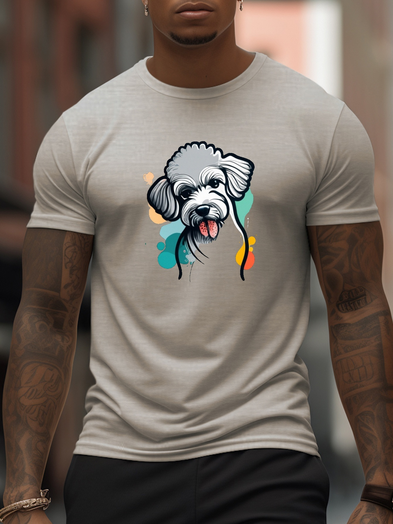 Cartoon Dog Graffiti Print T shirt Men Trendy Short Sleeve - Temu Australia