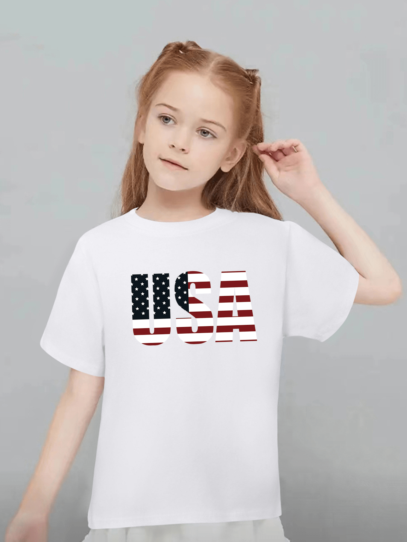 Usa Print Girls' Crew Neck Cotton Tees Short Sleeve T shirts - Temu ...