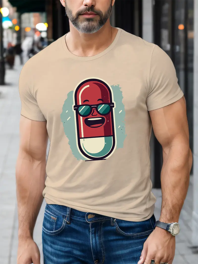 Cartoon Sunglasses Pattern Print Mens Creative Top Casual Temu Canada