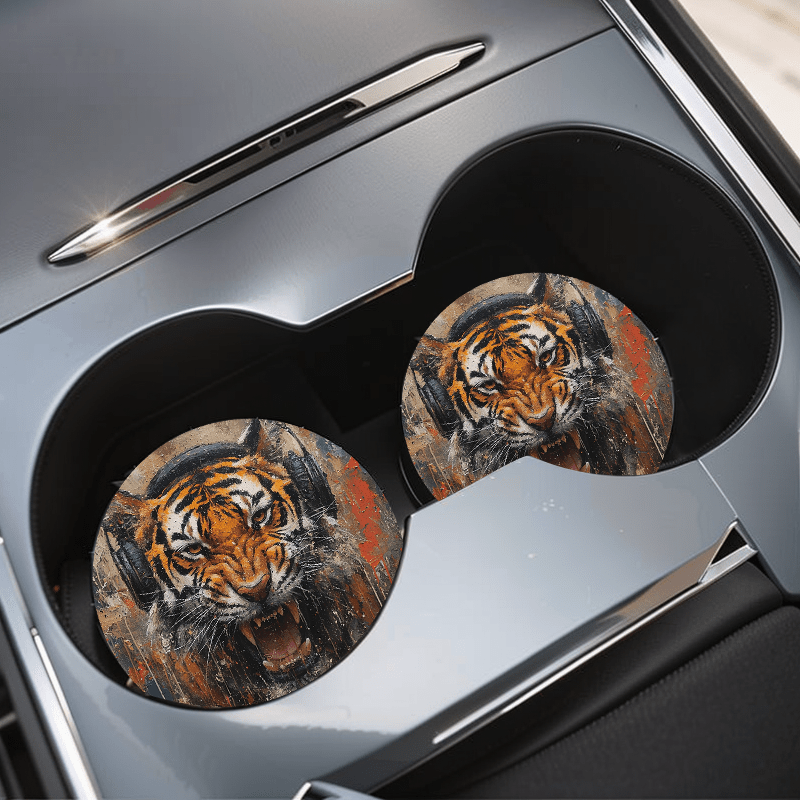 Tiger Pattern Car Absorbent Coaster Cup Mat Car Interior - Temu Canada