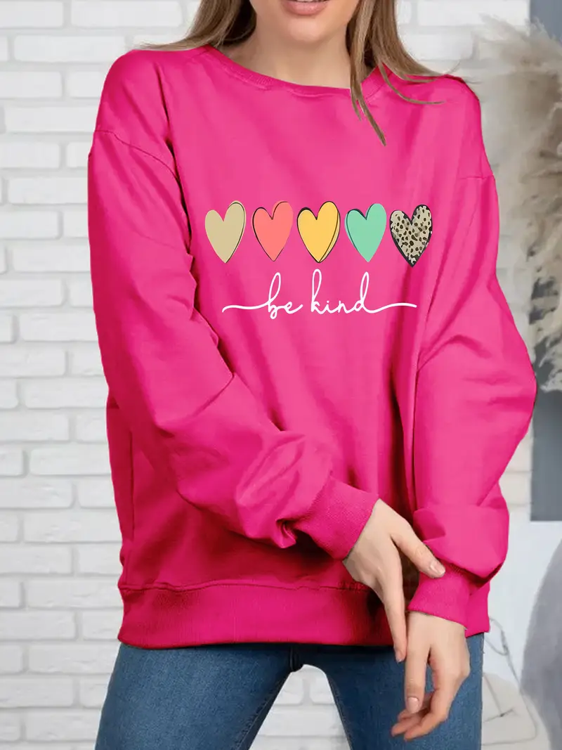 Heart Print Sweatshirt Plus Size Casual Long Sleeve Crew Temu Australia