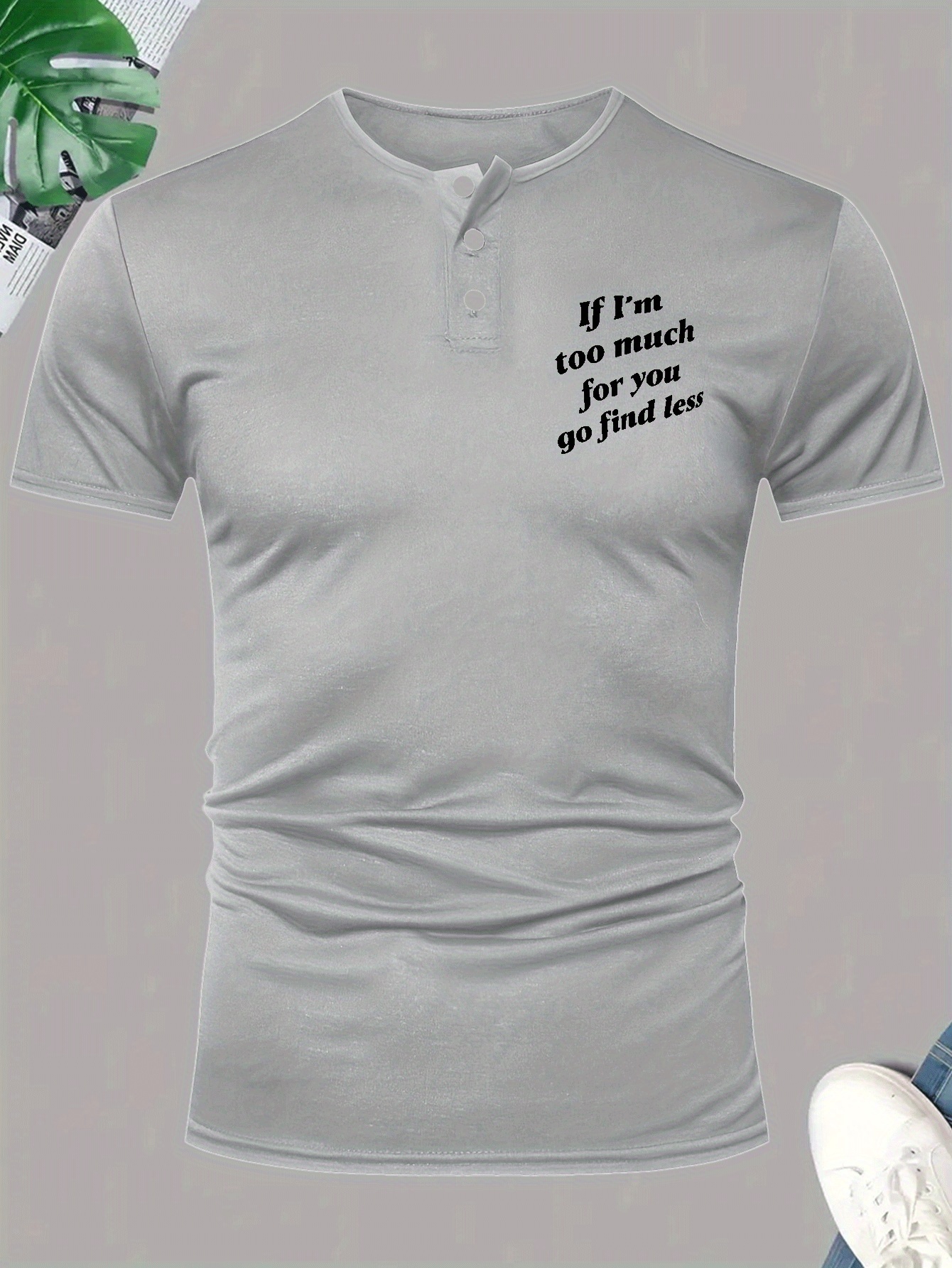 Plus Size Go Find Less Print Henley Shirt Men Classic - Temu New Zealand