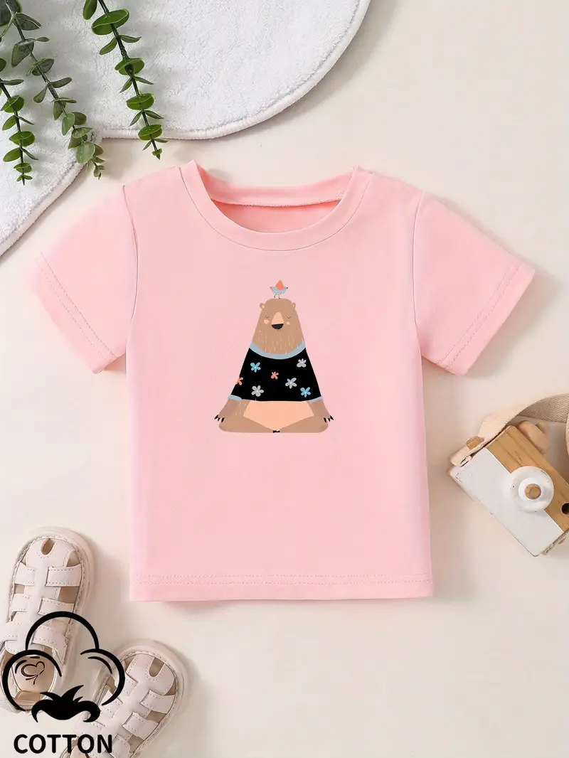 Girls Creative Top Cartoon Bear Pattern Casual Short Sleeve Temu