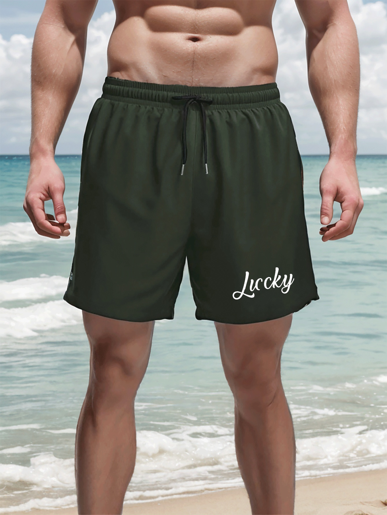 Plus Size Men's Lucky Letter Print Creative Shorts Casual - Temu New ...