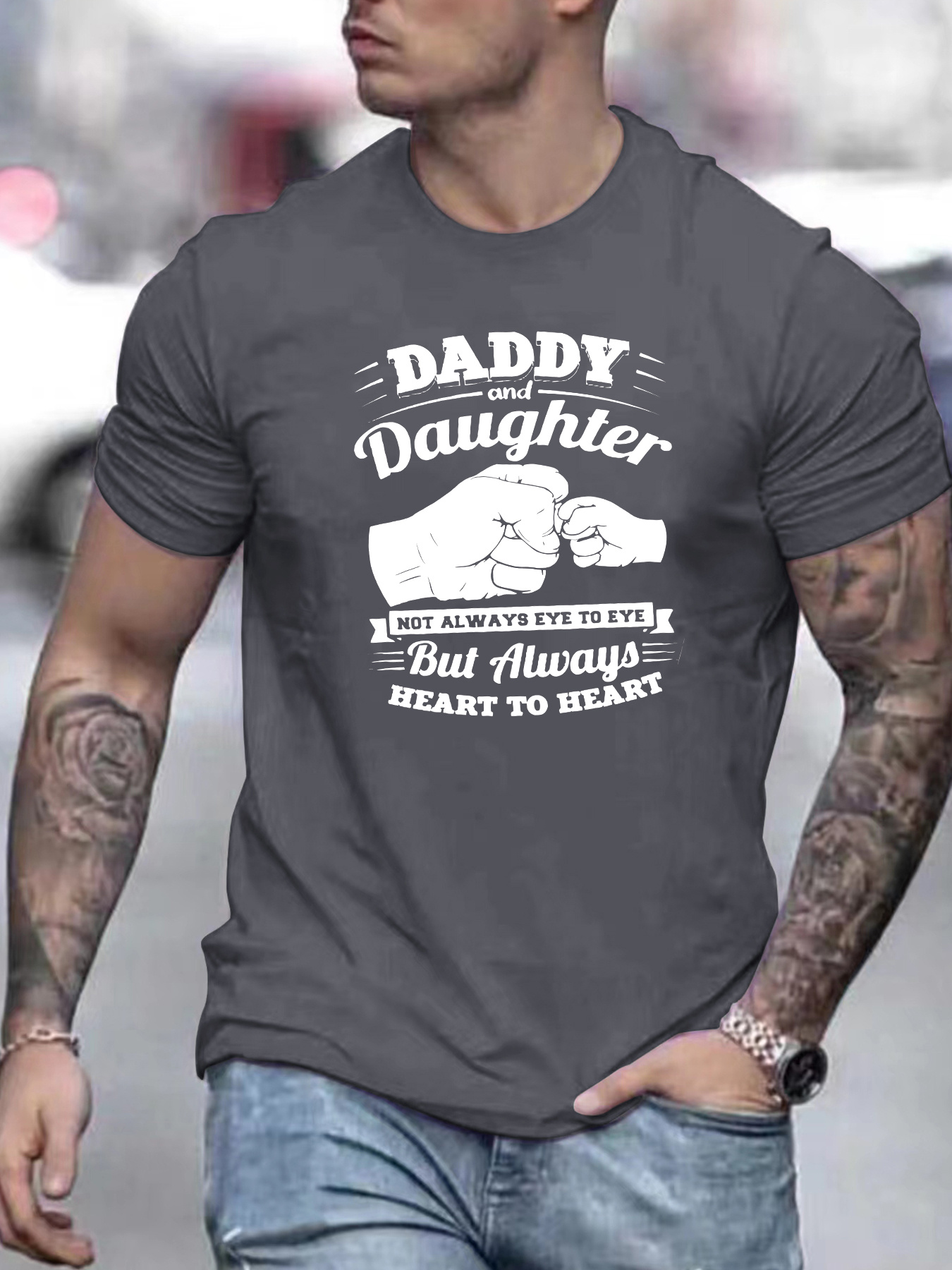 Daddy Daughter Print Men's Creative Top Casual Short Sleeve - Temu ...