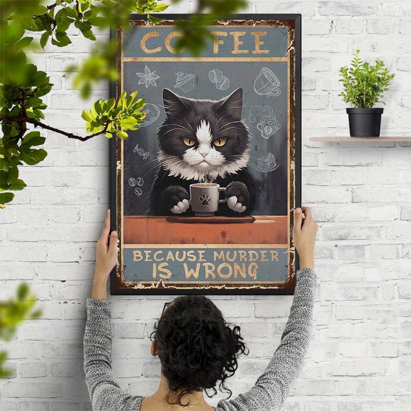 aluminum sign metal framed cat vintage tin signs coffee - Temu