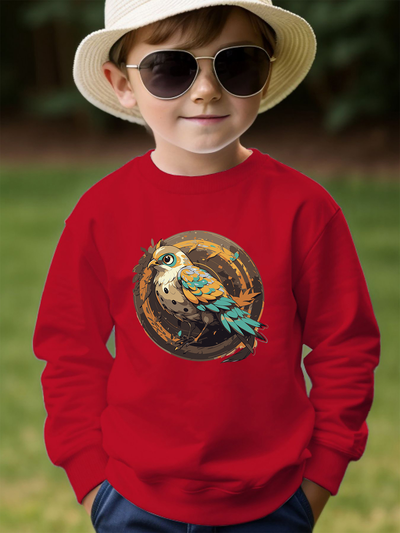 Boy's Adorable Animals Print Long Sleeve Crew Neck Pullover - Temu ...