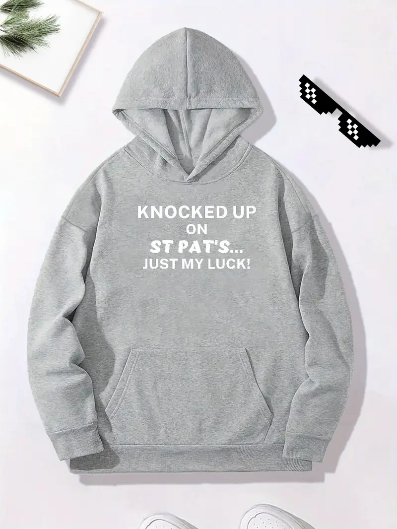 St Pats Print Kangaroo Pocket Hoodie Casual Long Sleeve Temu Canada