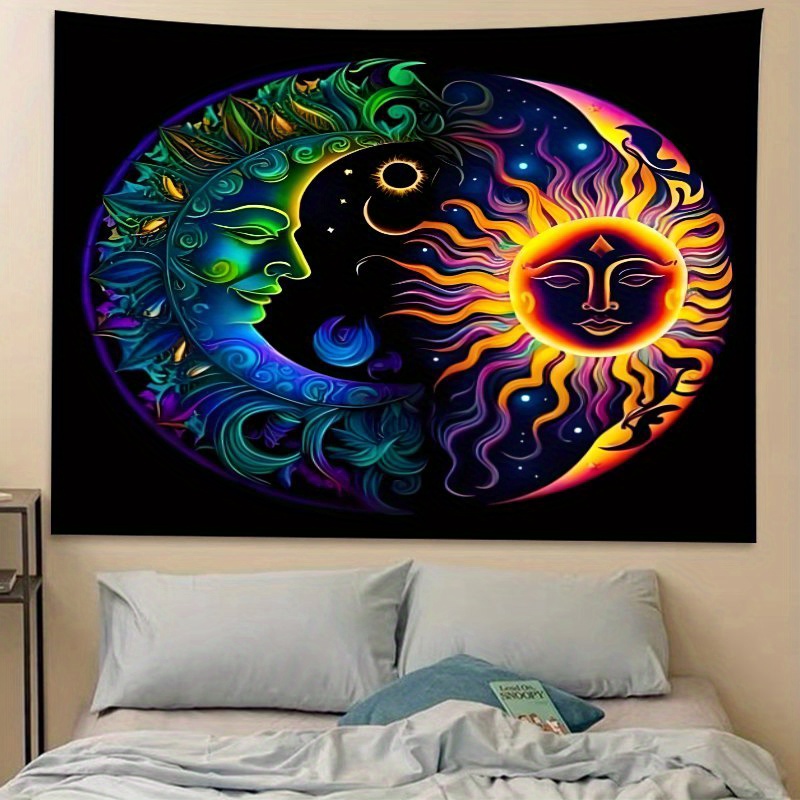 sun moon floral tapestry vibrant polyester wall hanging - Temu Canada