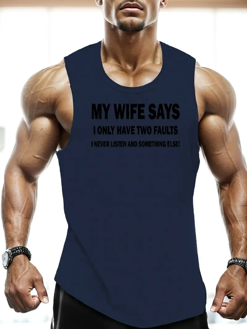 Plus Size Wife Says Print Tank Top Breathable Comfy Temu Canada