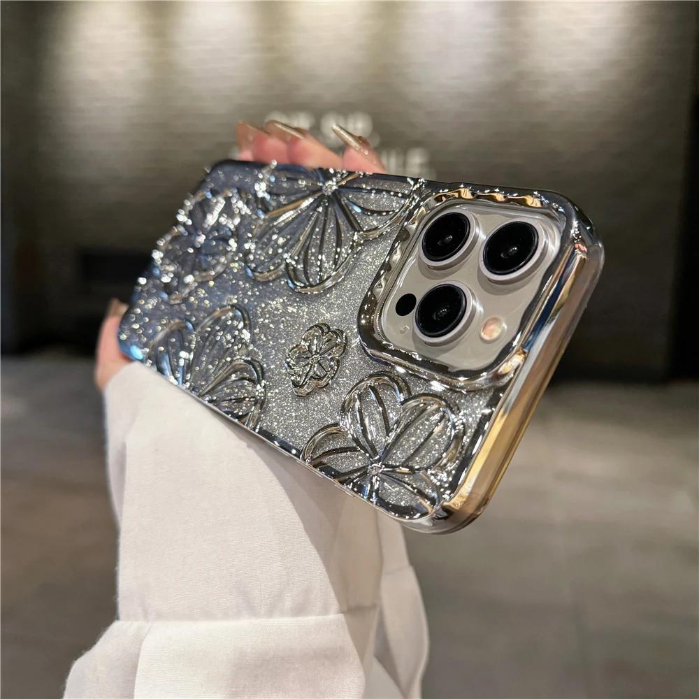 Luxury Flash Glitter Flowers Square Plating Frame Shockproof - Temu ...