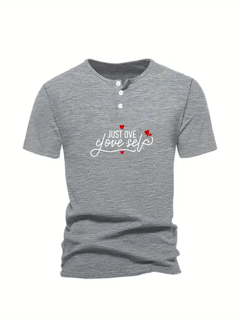 Plus Size Mens Love Graphic Print Henley Shirt Summer Temu Canada