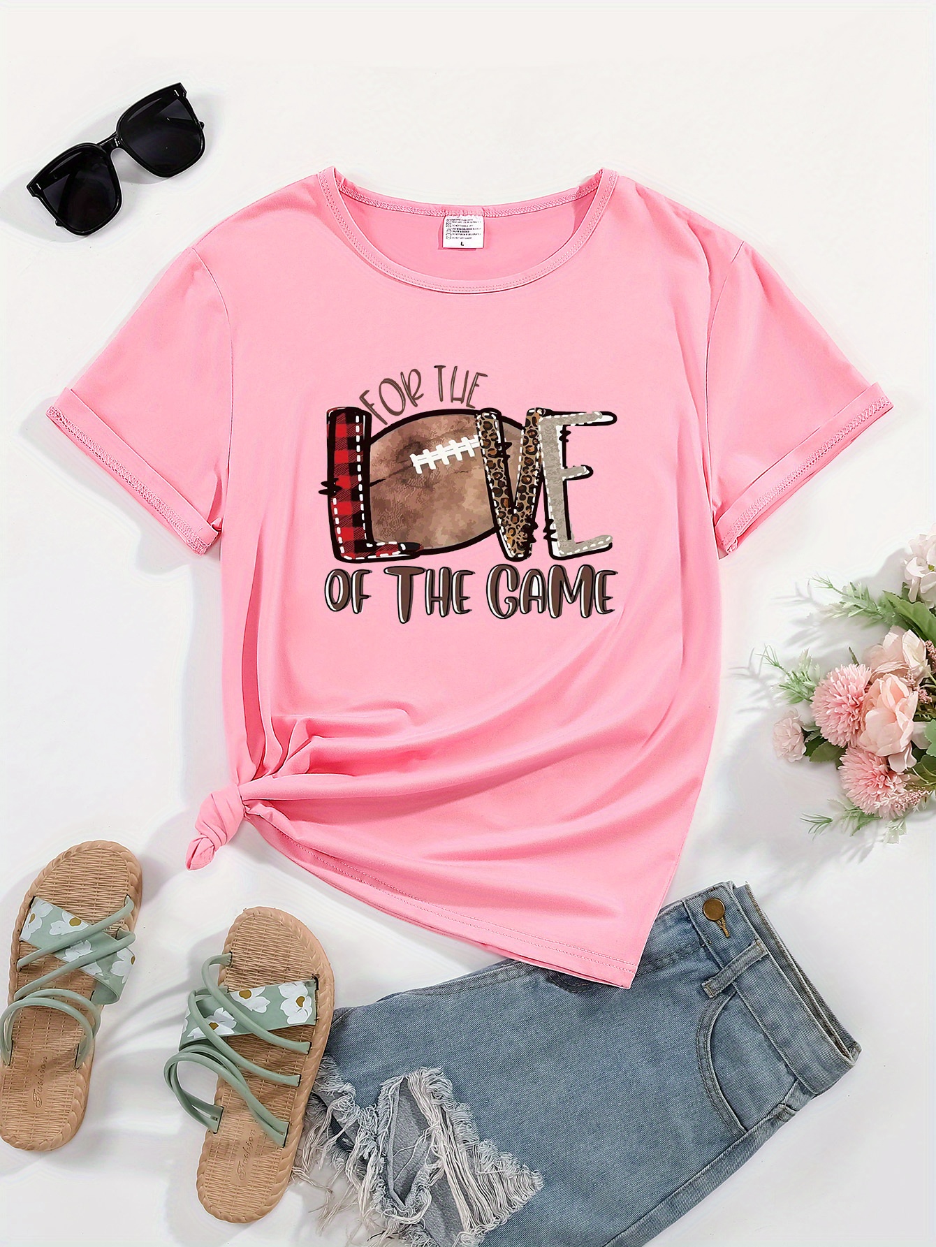 Love Football Print Sports T shirt Casual Round Neck Short - Temu Canada