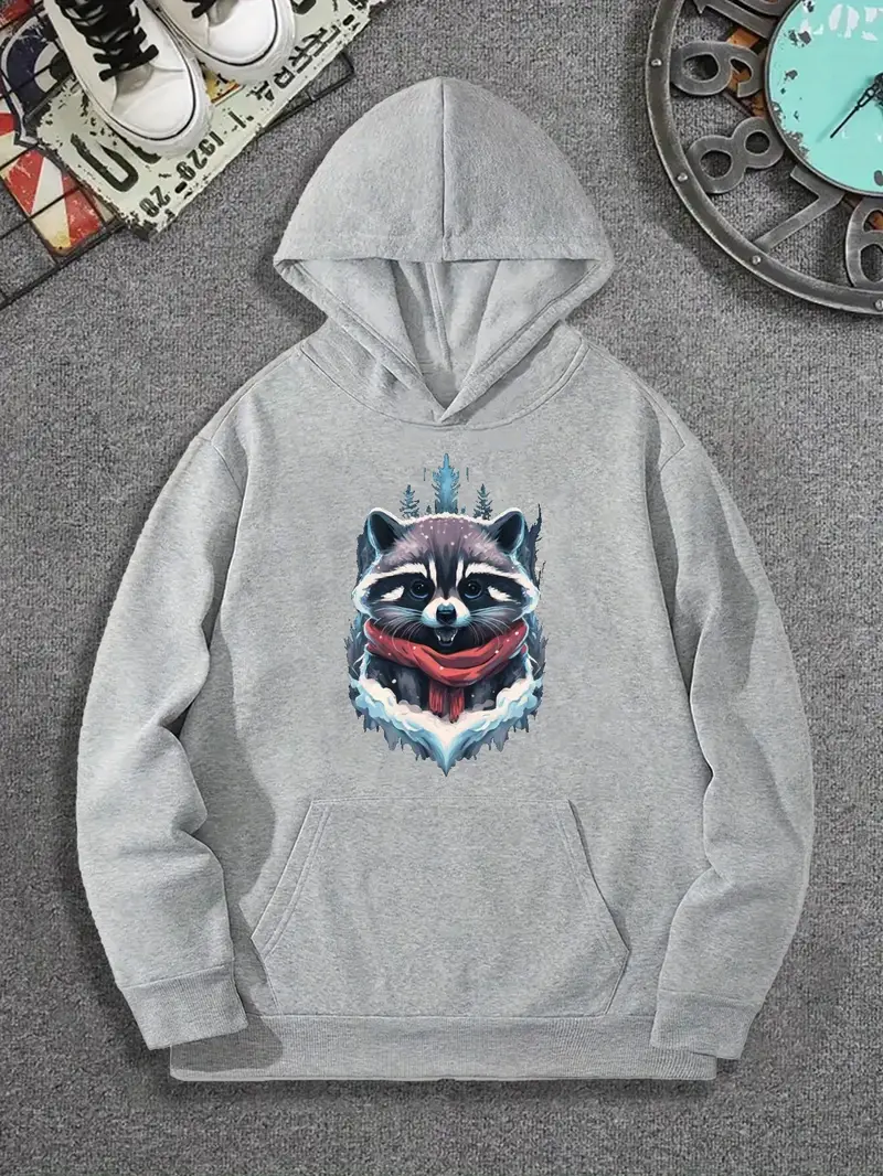 Bear Print Kangaroo Pocket Hoodie Casual Long Temu Canada