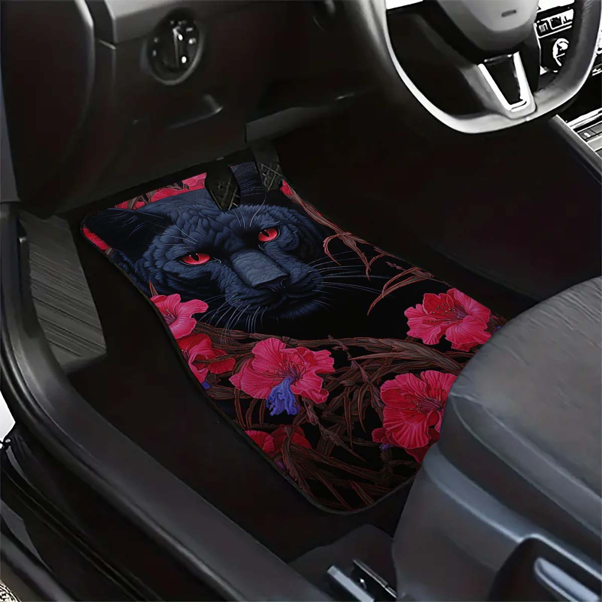 Black Leopard Red Flower Pattern Car Foot Pad Auto Van Truck - Temu Canada