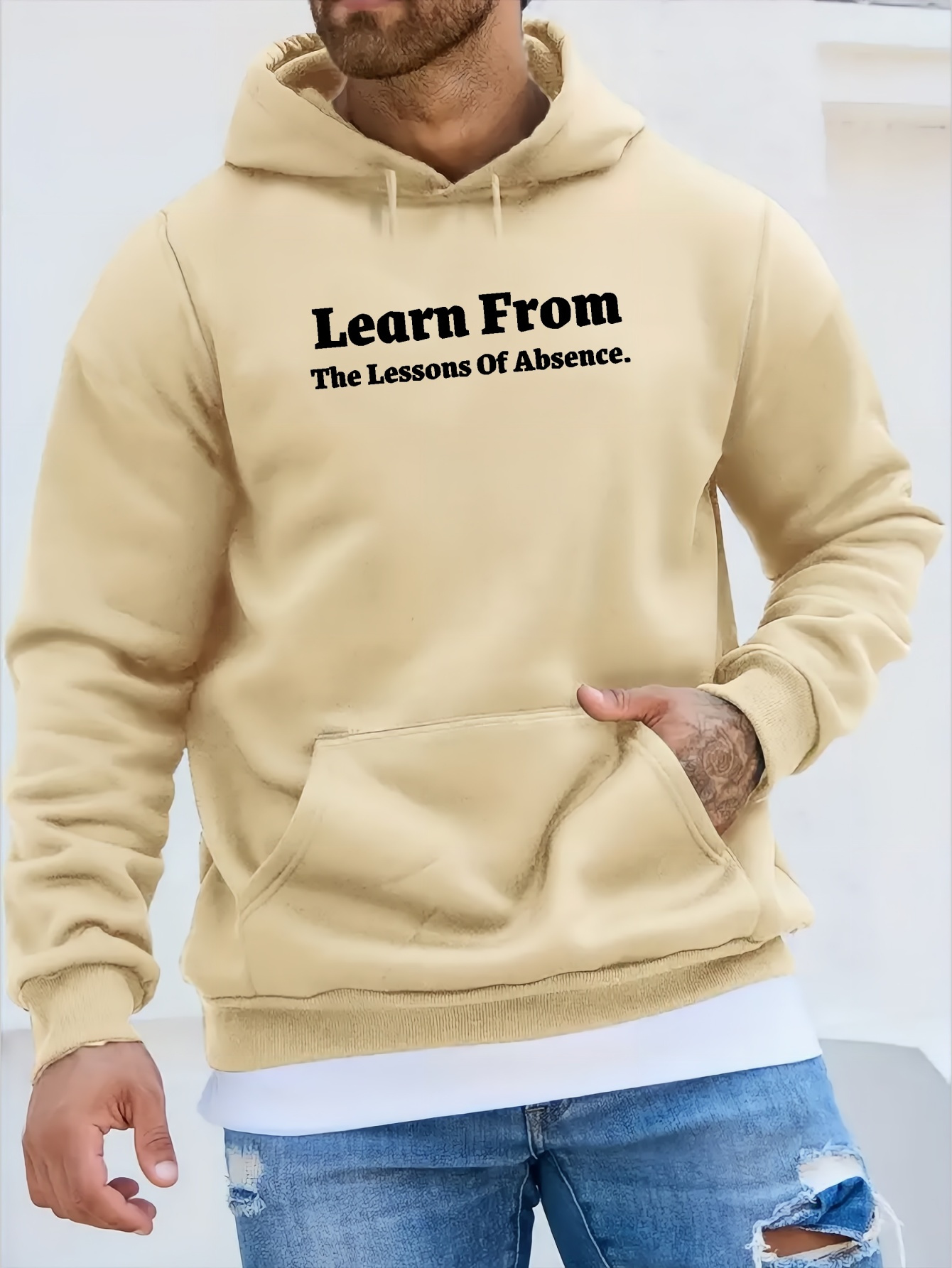 Learn Absence Print Men's Pullover Round Neck Hoodies - Temu Canada