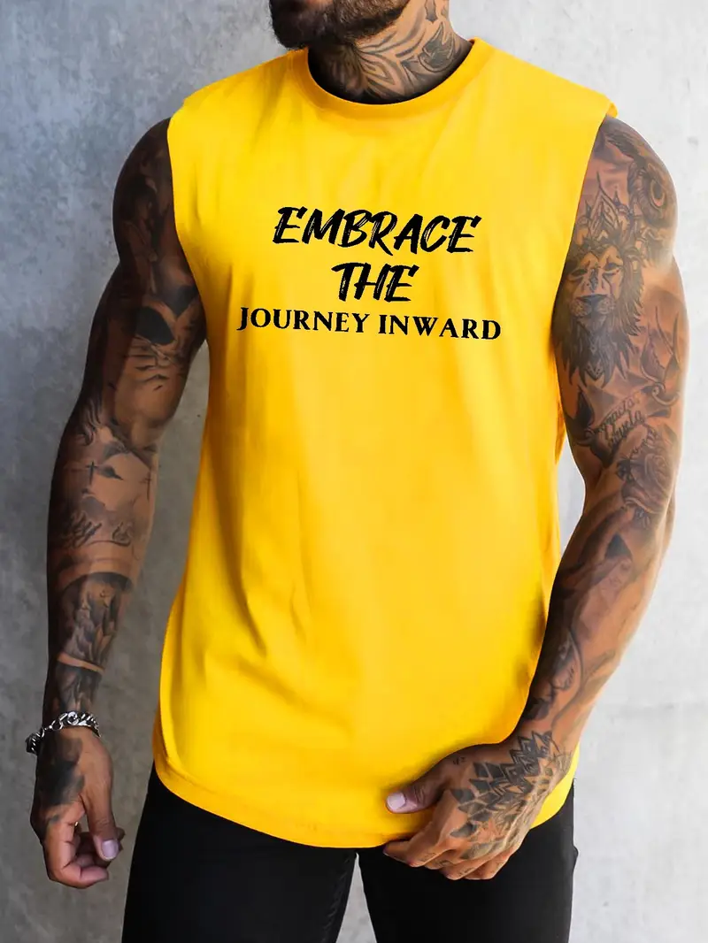 Mens Embrace Journey Inward Graphic Print Tank Top Causal Temu Ireland