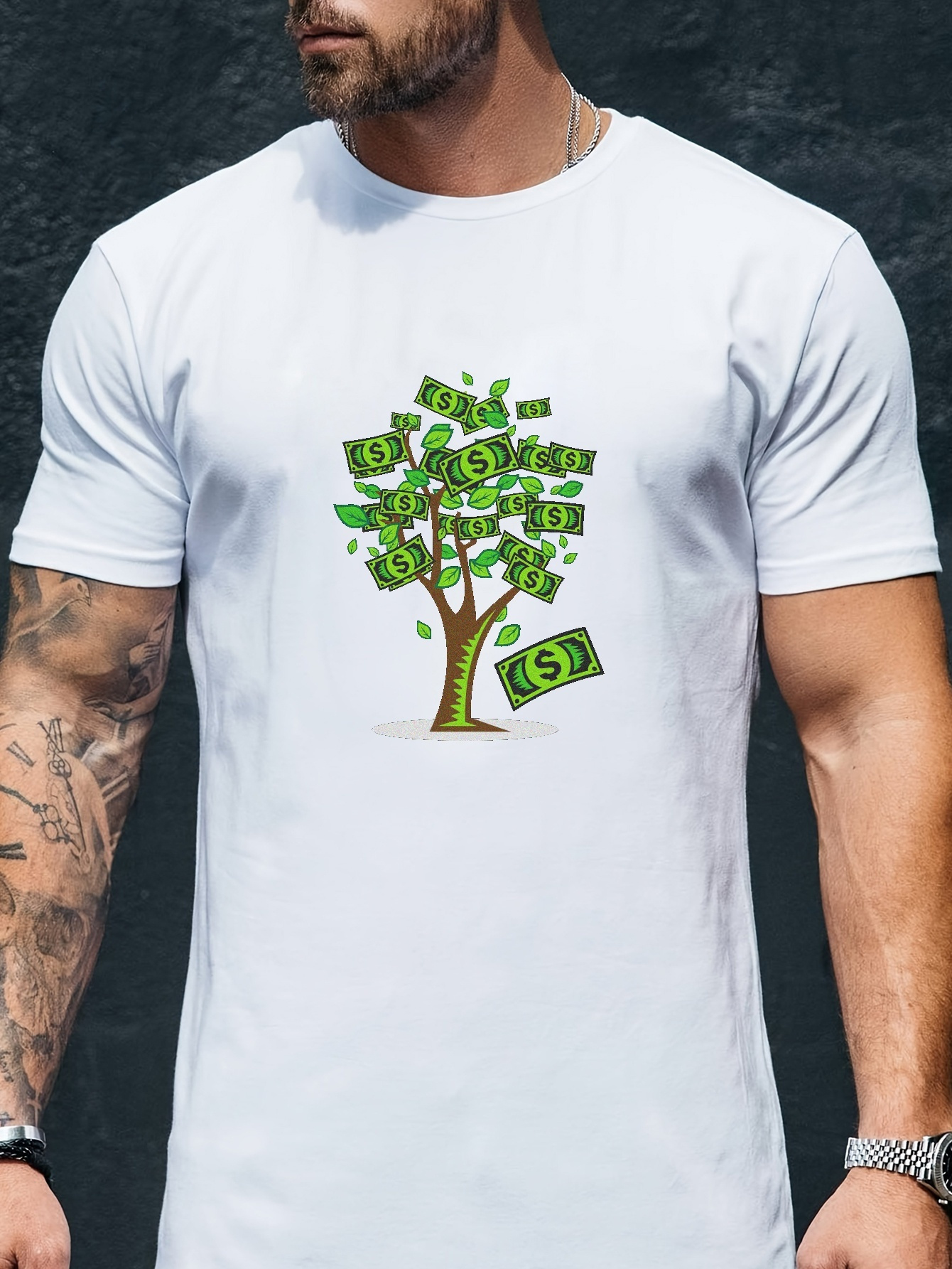Money Tree Print T shirt T shirts Til Mænd Casual Kortærmet - Temu Denmark