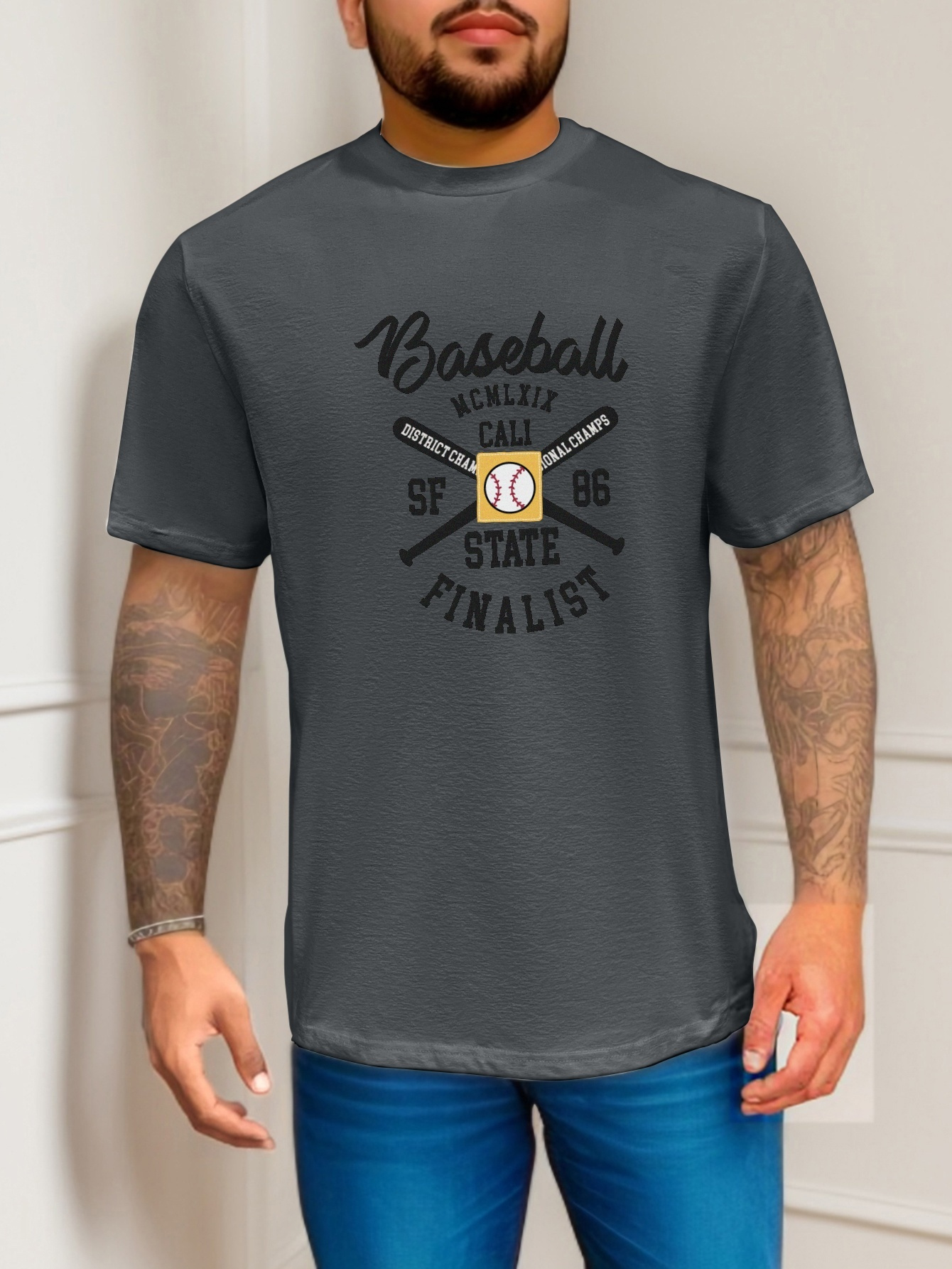 plus size 'baseball logo' print men's graphic tee breathable - Temu ...