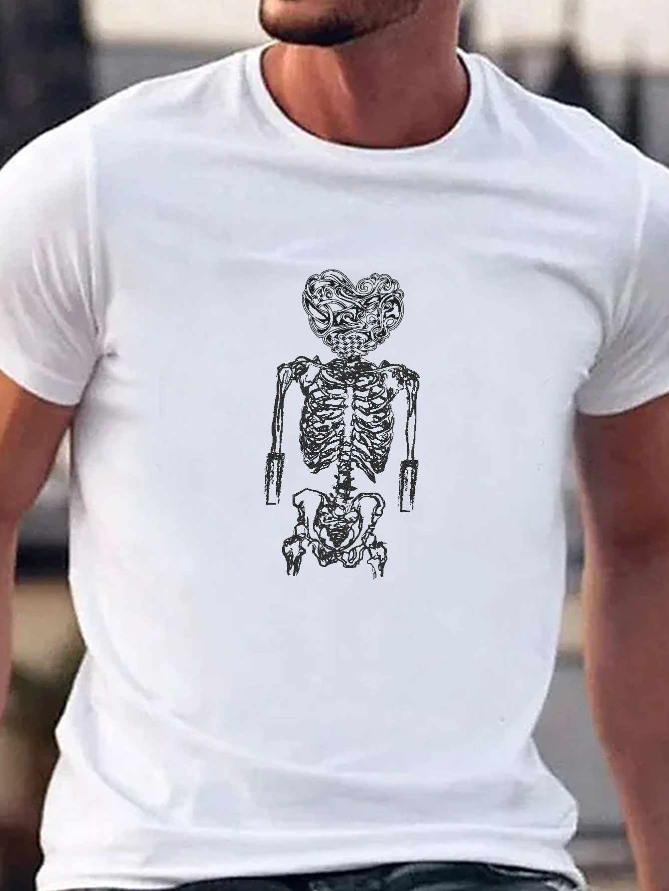 Plus Size 'skeleton' Print Men's Casual Graphic Tee - Temu Canada