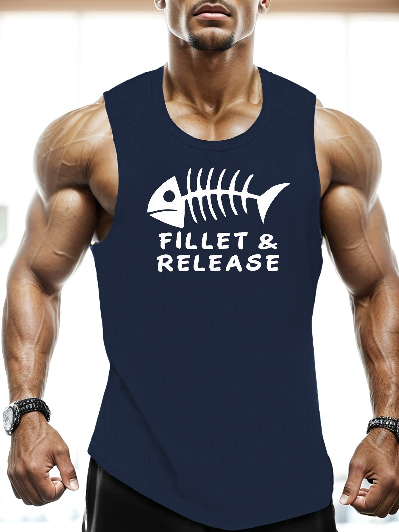 Plus Size Fillet Release Fish Print Men's Sleeveless Tank - Temu ...