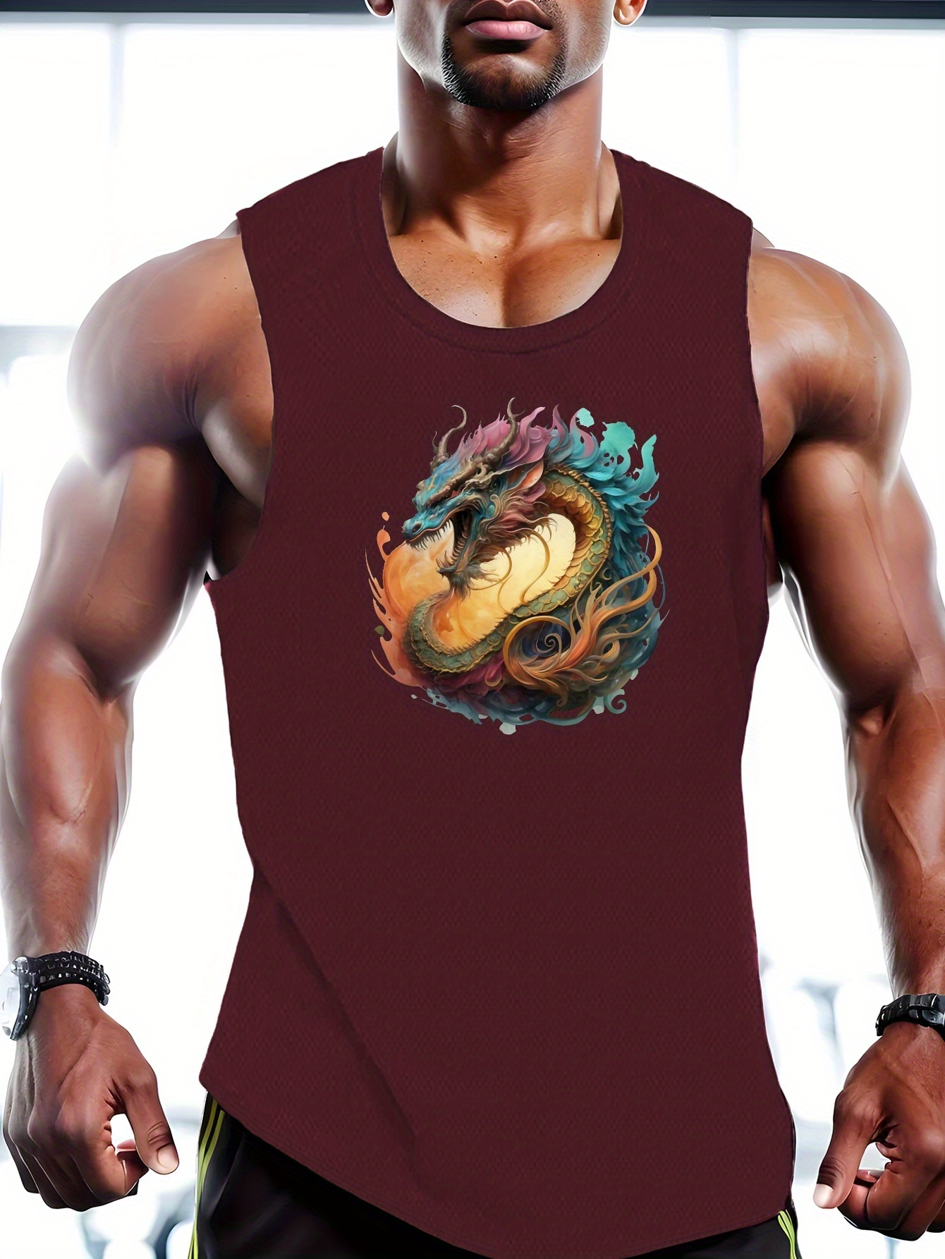 Plus Size Chinese Dragon Print Men's Trendy Tank Top Casual - Temu Denmark