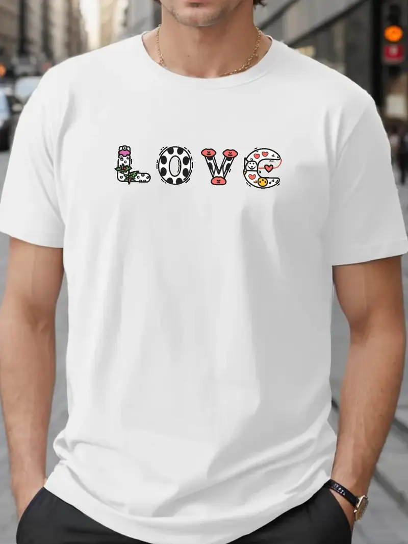 Plus Size Trendy Love Letter Pattern Men's Trendy T shirt - Temu Canada Plus Size Trendy Love Letter Pattern Men's Trendy T shirt - Temu Canada