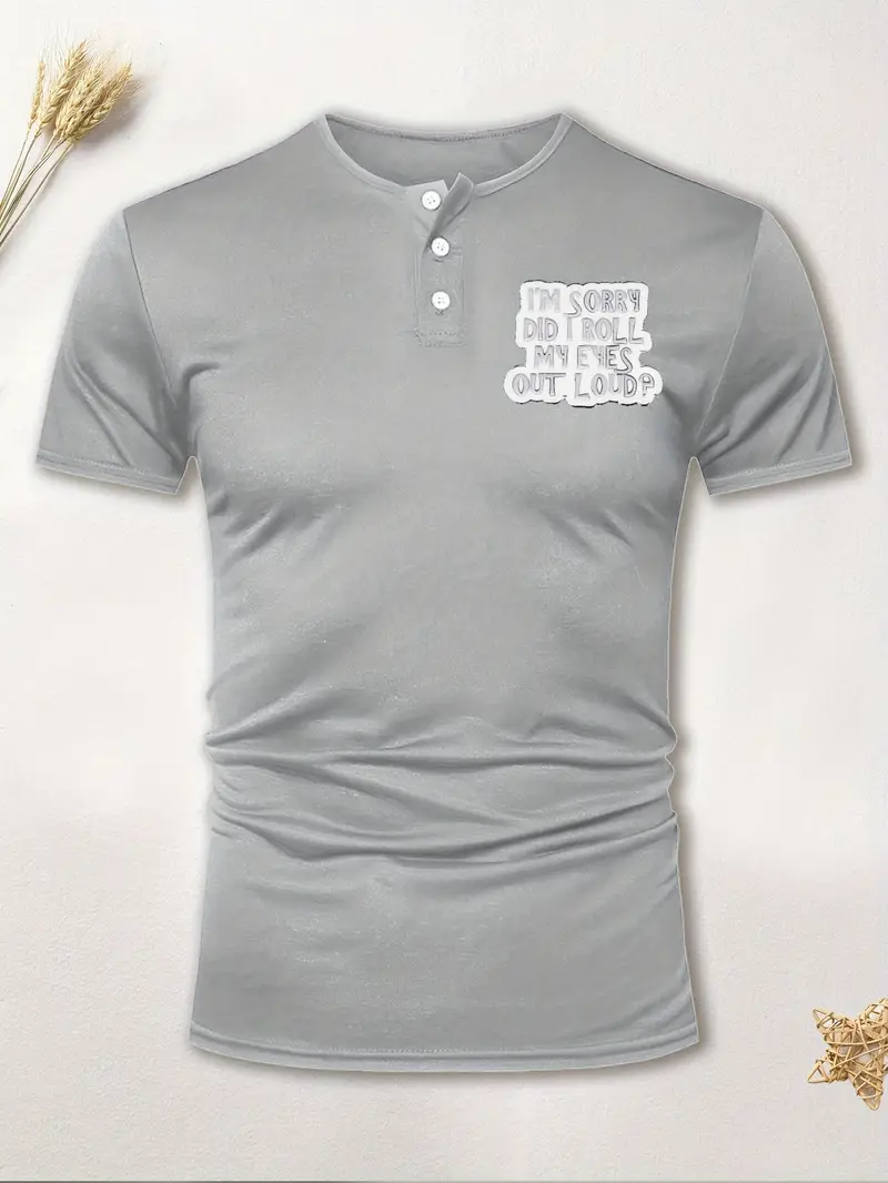 Plus Size Mens Creative Slogan Graphic Print Henley Shirt Temu Australia