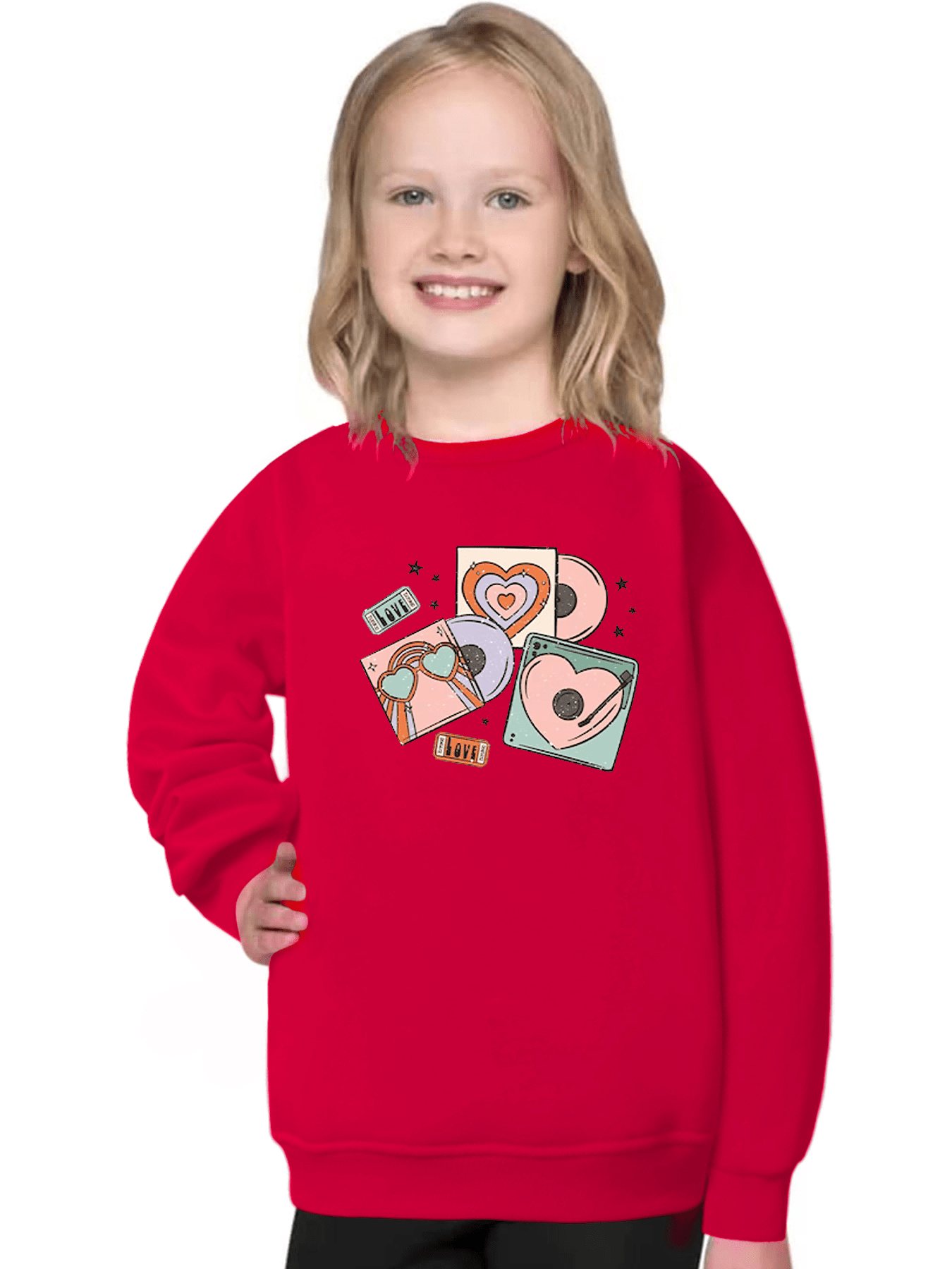 cartoon graphic print, girls' warm sweatshirt with fleece, pullover top for girls for fall and ...
