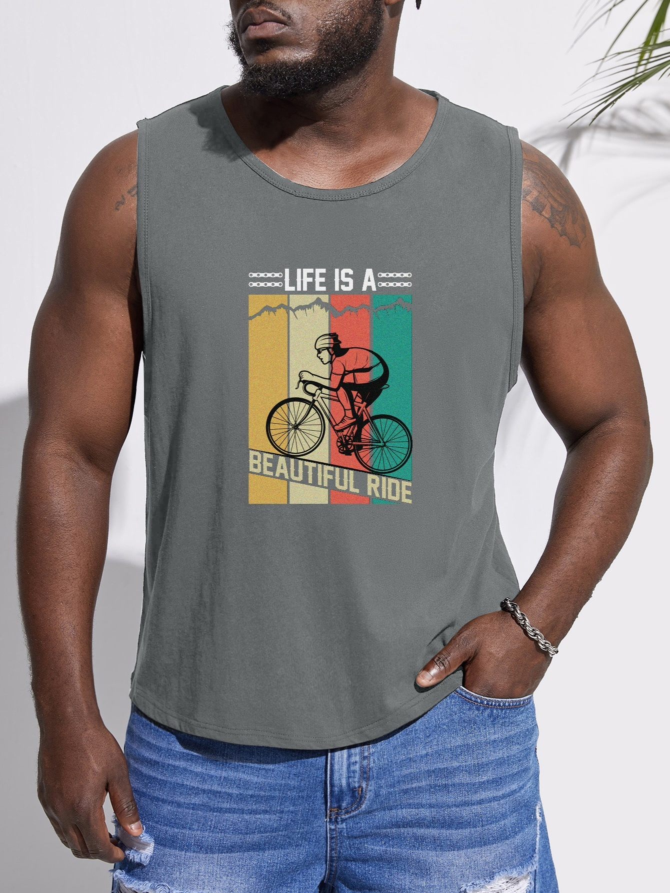 plus size bike graphic print mens sleeveless tank tops comfy - Temu Canada