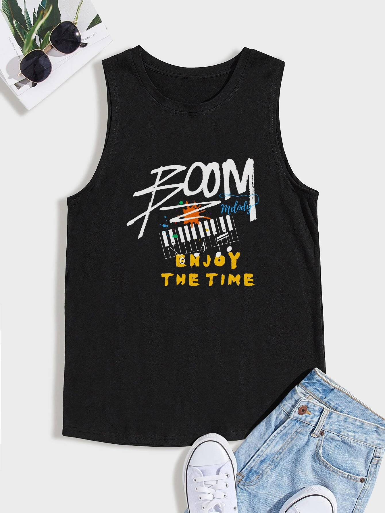 Plus Size Boom Enjoy Time Print Men's Sleeveless Tank Tops - Temu New ...