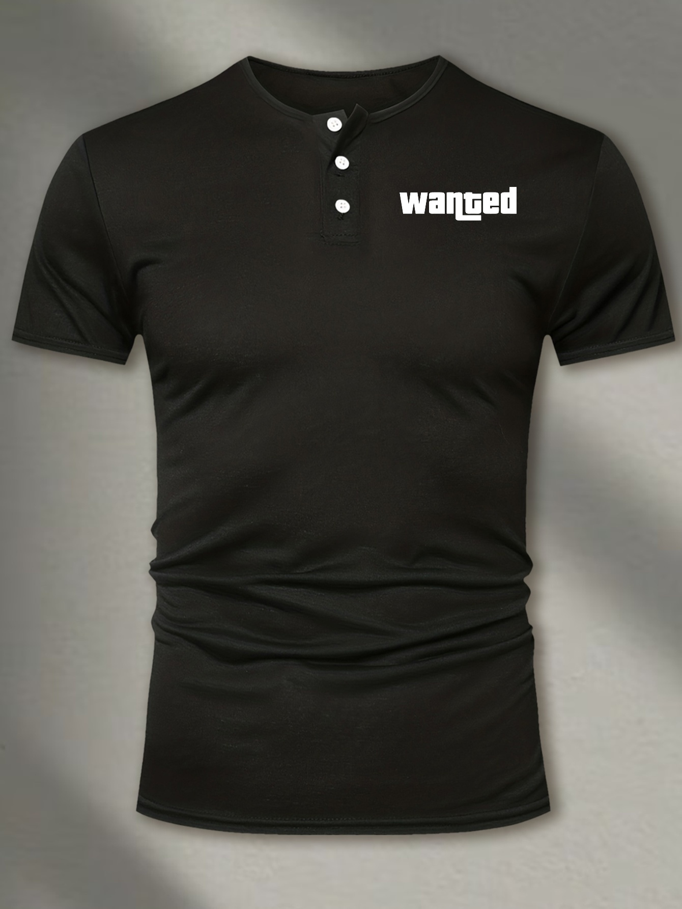 Plus Size Wanted Print Men's Solid Short Sleeve Henley Shirt - Temu Ireland